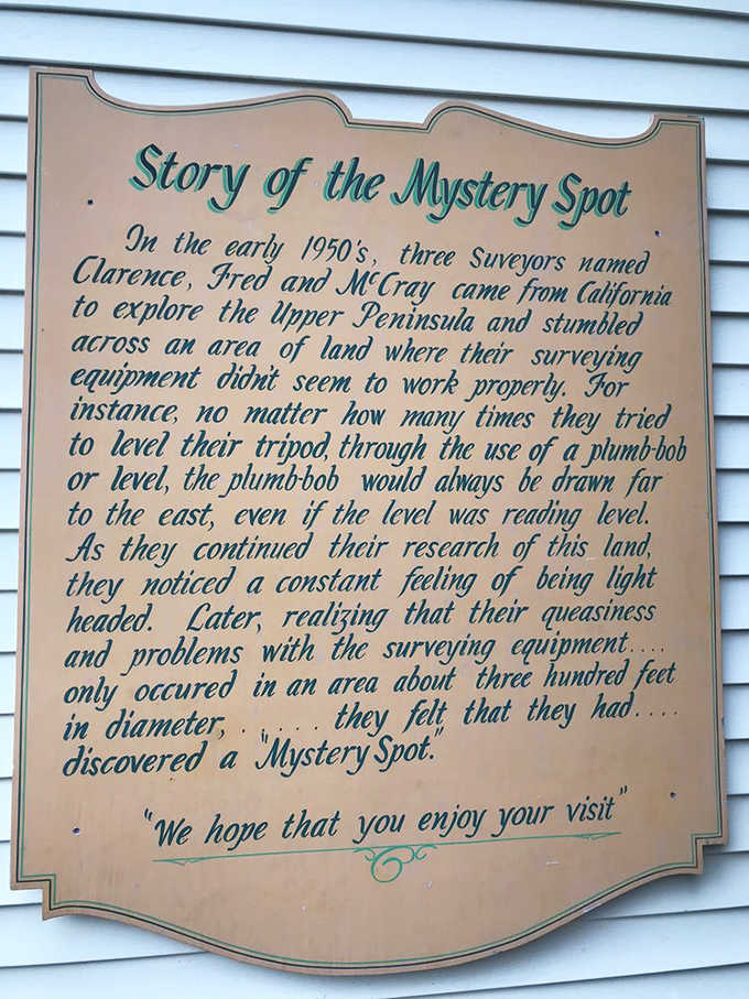 History comes alive on this weathered sign, telling the tale of three bewildered surveyors who stumbled upon a place where their equipment went haywire.