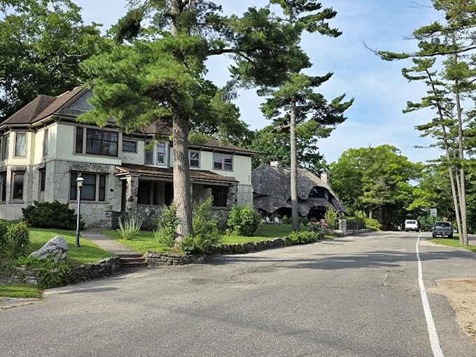 Strolling down this Charlevoix street feels like wandering into a storybook, where traditional homes neighbor Young's fantastical stone creations.