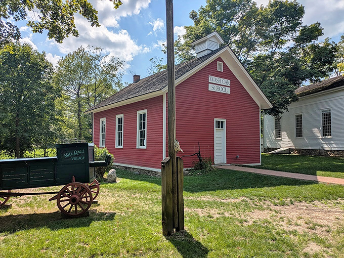 Inside the bright red Wash Oak Schoolhouse, rows of wooden desks await students who'll never complain about having to share their one-room classroom's Wi-Fi password.