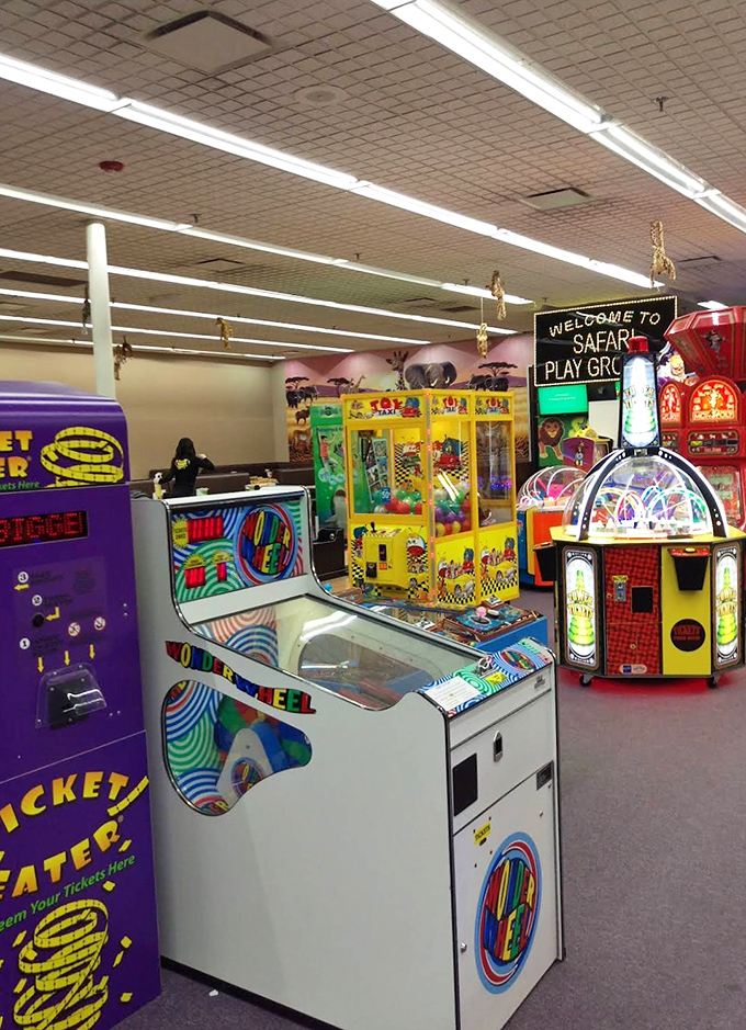 Colorful arcade games line the walls, where tickets and treasures await those with quick reflexes and a competitive spirit.