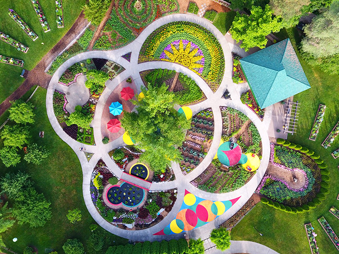 Bird's-eye brilliance: The garden's innovative circular design creates living art that's best appreciated from above. Mother Nature meets modern design.