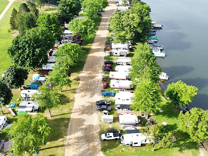 Bird's eye bliss: Campsites nestle along Craig Lake's shoreline, offering the perfect balance of community and privacy in this aquatic playground.