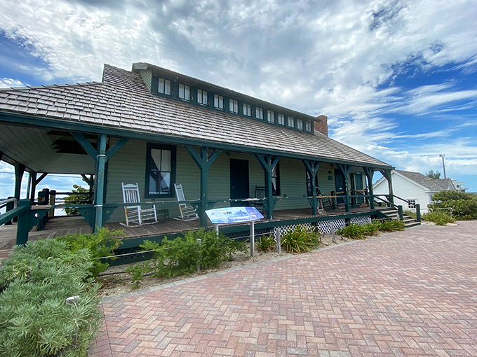 The wrap-around porch once welcomed exhausted shipwreck survivors, now invites visitors to step back into Florida's maritime past while enjoying Atlantic breezes.
