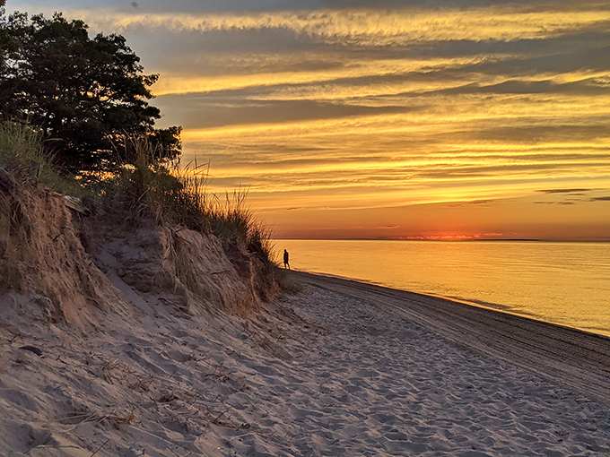 When golden hour hits Sleeper State Park, even the clouds seem to pause in appreciation of nature's light show.