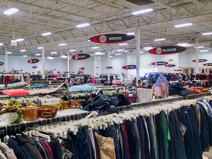 Inside Value World, endless racks create a labyrinth of possibility where yesterday's fashion finds new admirers and second chances.