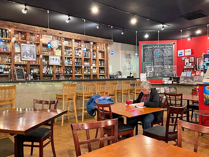 Wooden chairs and warm lighting create the perfect backdrop for losing yourself in a good book or conversation.