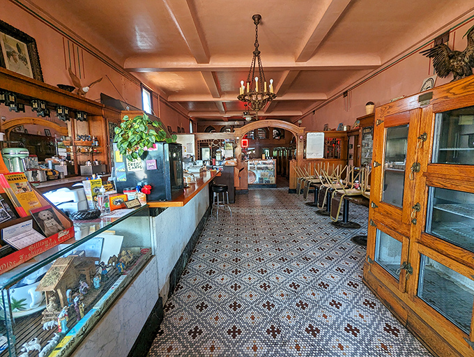 Step inside and travel back decades &ndash; the original mosaic floor and wooden archways welcome visitors to a simpler time.