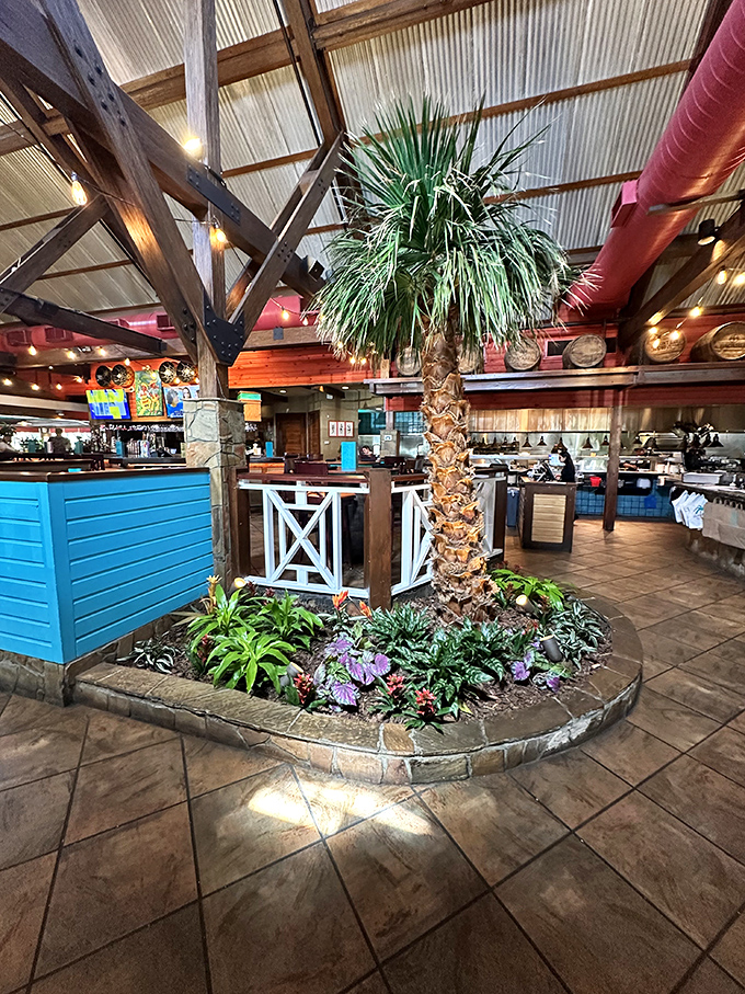 Step inside and feel transported – palm trees, exposed beams, and island vibes make Michigan's winter a distant memory.