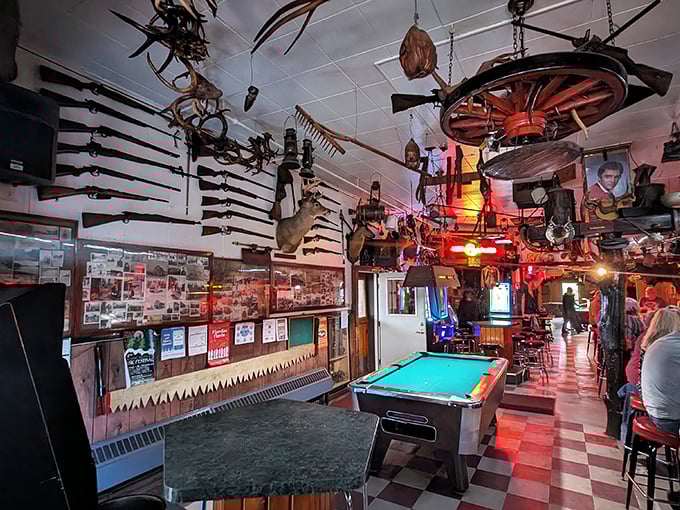 Step inside and enter a world where every inch tells a story &ndash; pool table in the foreground, walls lined with history, and ceilings dripping with curiosities.