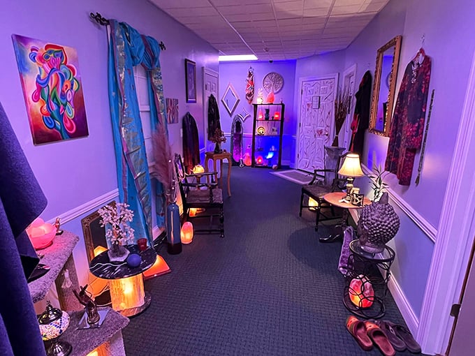 Step into a world where purple-hued lighting transforms ordinary space into an extraordinary journey for the senses.