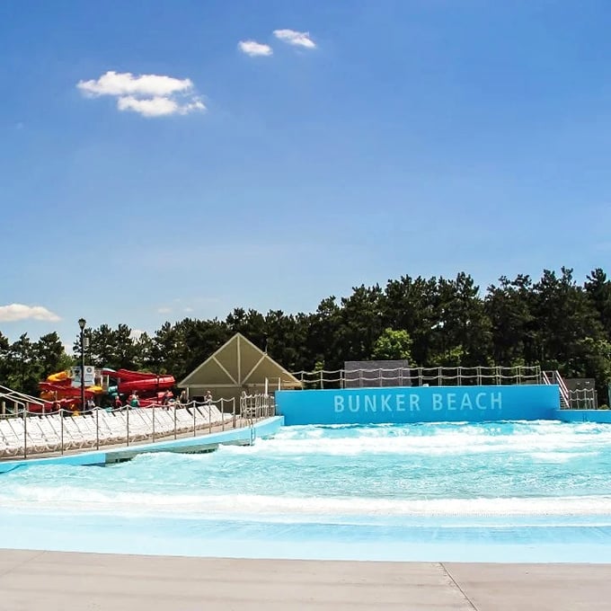Bunker Beach's signature wave pool creates the perfect balance of excitement and relaxation &ndash; ocean thrills without the sand in uncomfortable places.