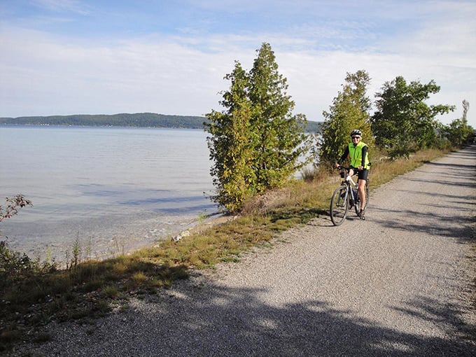 Hugging Crystal Lake's shoreline, this stretch offers the kind of views that make cyclists forget they're exercising and remember they're alive.