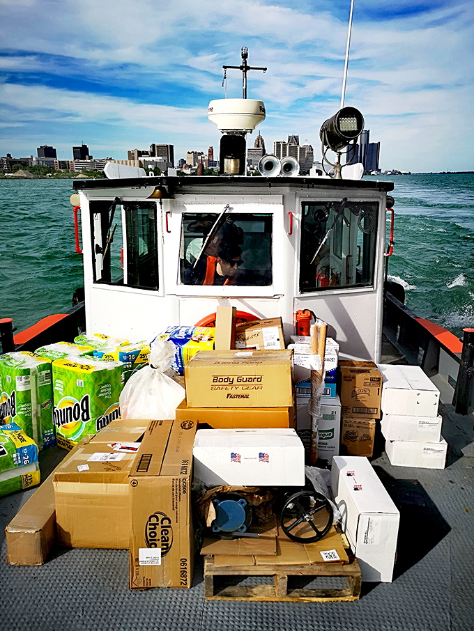 No Amazon Prime here! Just good old-fashioned maritime delivery service, with supplies stacked and ready for hungry crews.
