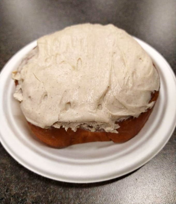 This isn't just a cinnamon bismarck &ndash; it's a cloud of dough crowned with frosting so creamy it should require a permission slip.