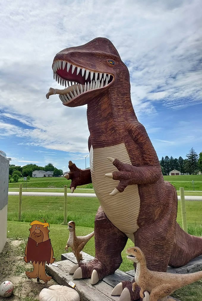 "I'm pretty sure this T-Rex just wants a hug," said no paleontologist ever. This toothy prehistoric greeter stands ready for your selfie opportunity.