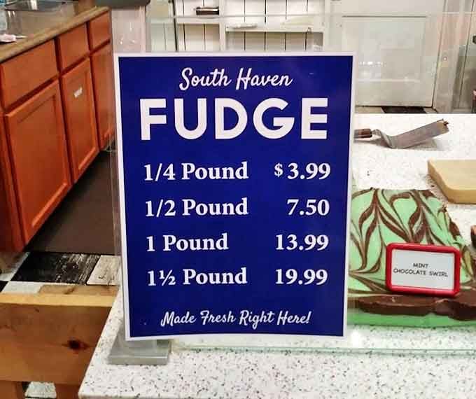 The South Haven fudge price board &ndash; where the only appropriate response is "I'll take one of each, please."