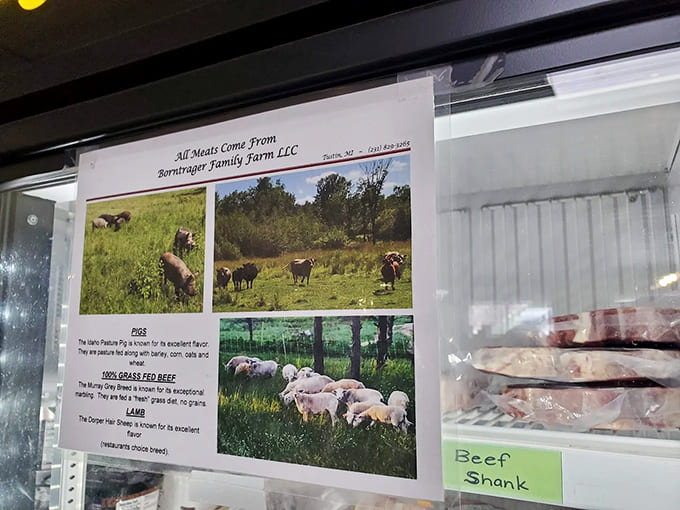 "From our family farm to your table" isn't just a slogan here &ndash; the sign details exactly where your meat comes from and how it was raised.