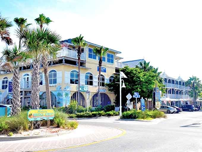 Historic Bridge Street Streetscape: Anna Maria Island's charming Bridge Street offers colorful storefronts and island vibes just minutes from Bean Point's natural sanctuary.