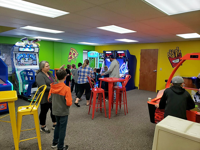 The arcade area buzzes with electronic symphony – a perfect blend of retro favorites and modern thrills for gamers of all generations.