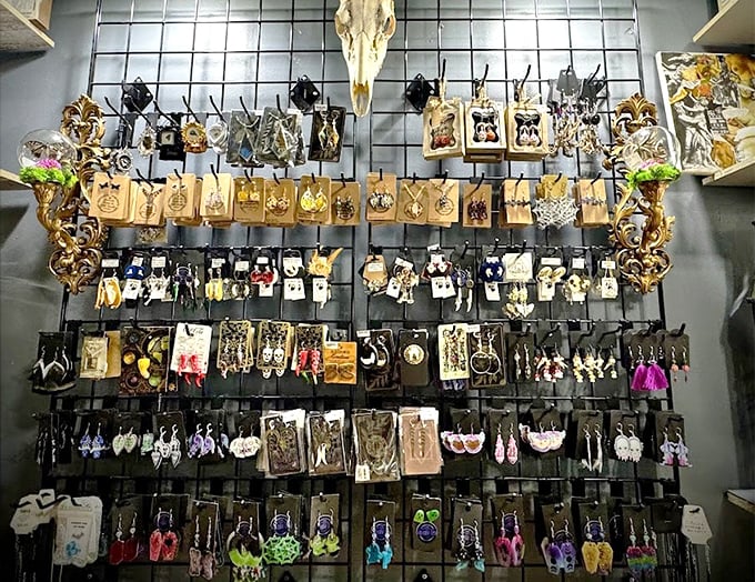 Jewelry that tells stories&mdash;each handcrafted piece hanging here would make Edgar Allan Poe swoon with delight.