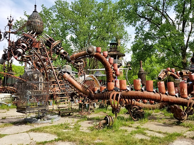 This colossal contraption looks ready to spring to life and crawl across the landscape like something from a steampunk nightmare.