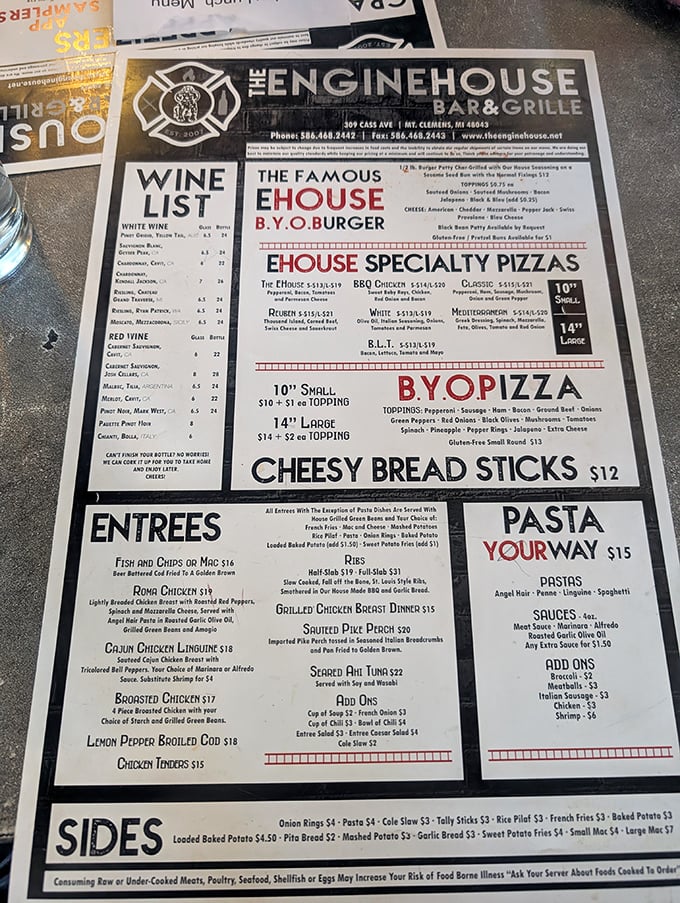 The menu tempts with specialties like the famous B.Y.O. Burger and signature pizzas that keep locals coming back for more.