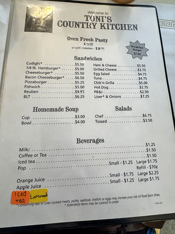 This menu offers straightforward comfort food at prices that won't require a second mortgage, featuring everything from Cudighi to those legendary cinnamon rolls.