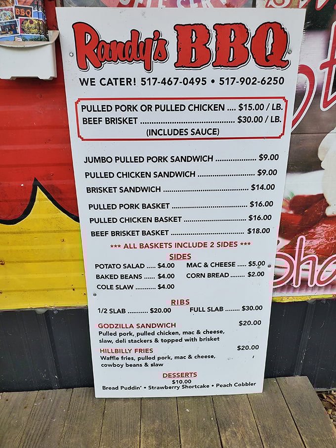 The menu board – a sacred text for meat lovers that promises smoky salvation and difficult decisions about which heavenly creation to order.