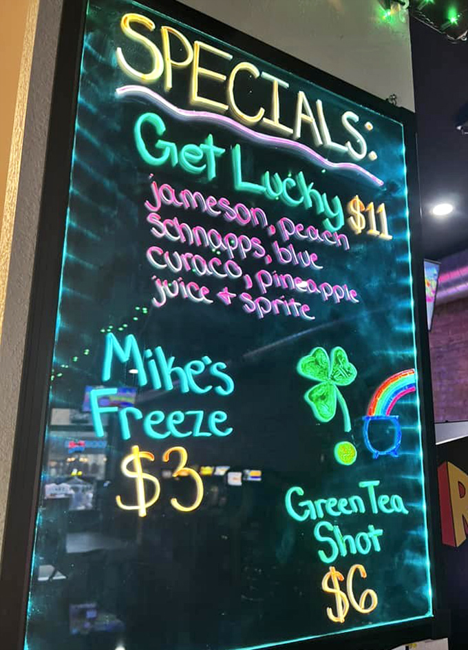 The illuminated specials board tempts with concoctions like "Get Lucky" &ndash; proof that adult beverages and childhood games make a surprisingly perfect pair.