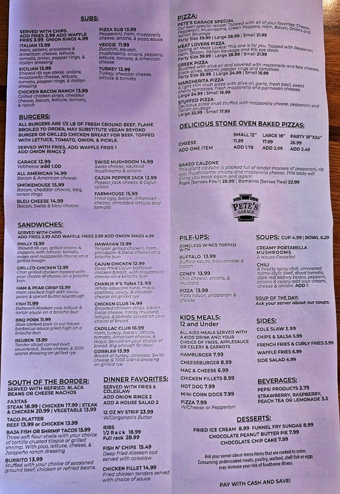 From loaded burgers to stone-baked pizzas, Pete's menu reads like a love letter to American comfort food classics.