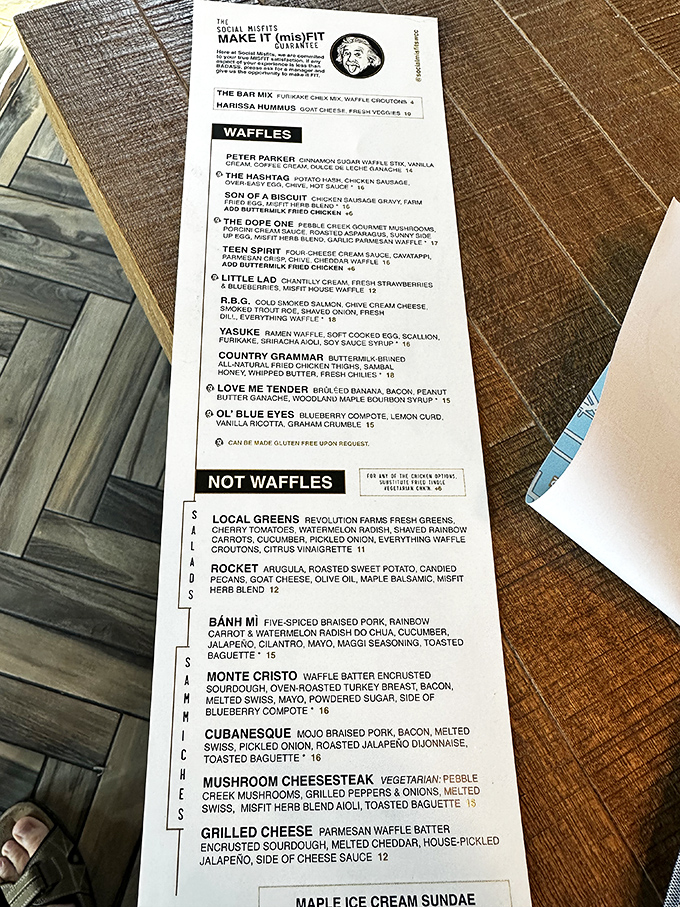 The menu reads like a love letter to waffle innovation &ndash; from savory "Hashtag" potato waffles to sweet "Blue Eyes" blueberry delights.