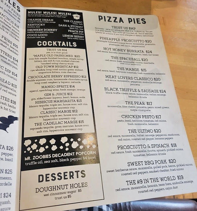 The menu reads like a star chart of possibilities &ndash; from classic combinations to adventurous flavor profiles that defy pizza gravity.