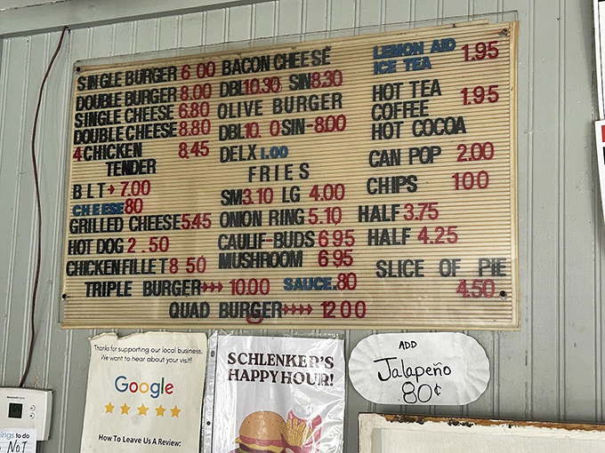 The straightforward menu board tells you everything you need to know – no fancy descriptions needed when the food speaks for itself.