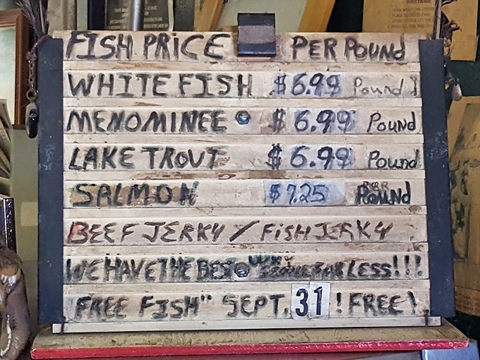 The handwritten menu board tells no lies &ndash; these prices for freshly smoked treasures would make any city dweller weep with joy.