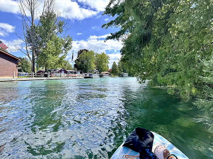 Navigating the narrow channel feels like discovering a secret passage to paradise &ndash; where everyday worries dissolve in the gentle current.