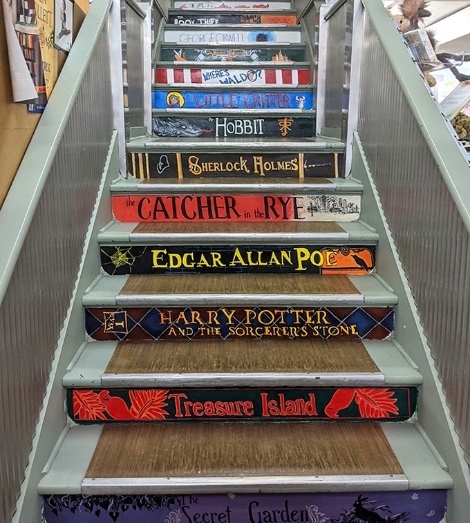 Literary steps to heaven! Each stair riser celebrates a beloved classic, making even the journey between floors a bookish delight.