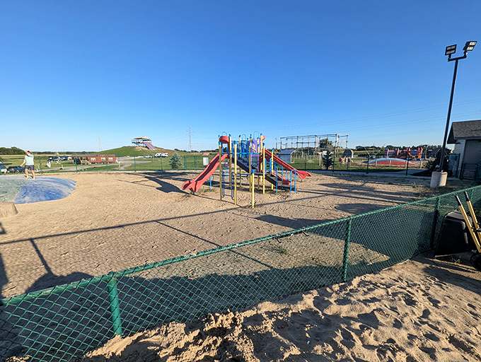 Even the playground area packs a punch of fun, where little adventurers can practice their skills before graduating to the big-league water obstacles.