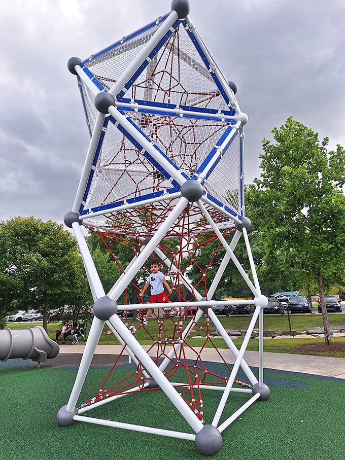 This geometric climbing structure challenges young adventurers to reach new heights &ndash; it's like a jungle gym designed by Einstein himself!