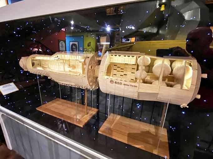 This meticulously crafted wooden space shuttle model showcases the kind of patience that makes assembling IKEA furniture look like child's play.