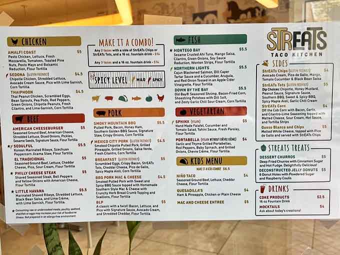 The menu board reveals a global taco tour &ndash; from Seoul to the Mediterranean &ndash; proving that creativity knows no borders when wrapped in a tortilla.