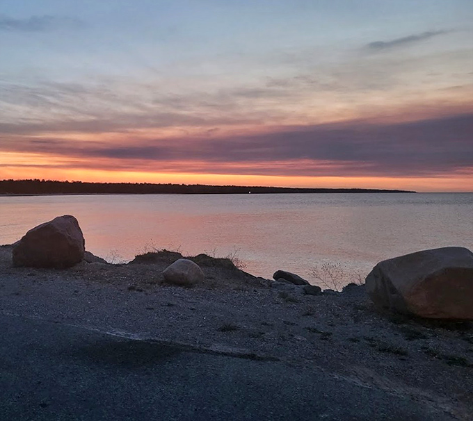 Mother Nature's nightly masterpiece paints Lake Huron's horizon in impossible shades of pink and orange &ndash; better than any meditation app you've downloaded.