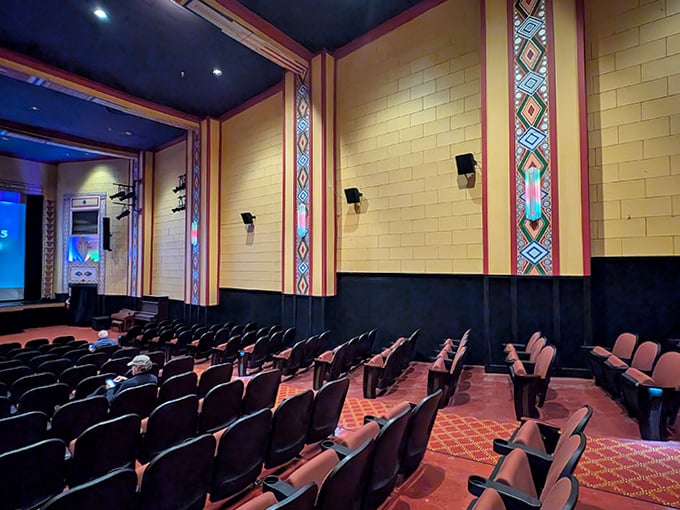 Rows of expectant seats await moviegoers, each one offering a perfect view of cinematic magic in this lovingly preserved space.