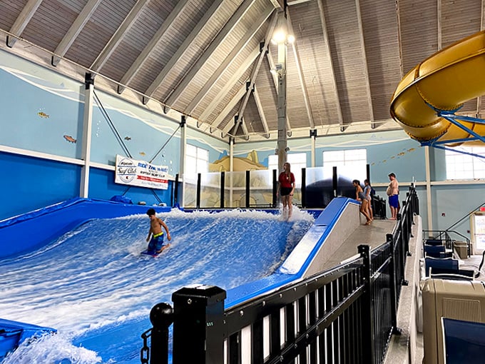 Catching waves without the ocean! The FlowRider creates perfect surfing conditions for thrill-seekers to test their balance while spectators enjoy the inevitable wipeouts.