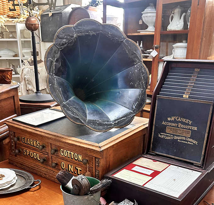 This antique gramophone isn't just a music player, it's a conversation piece that reminds us when listening to music required actual effort and intention.