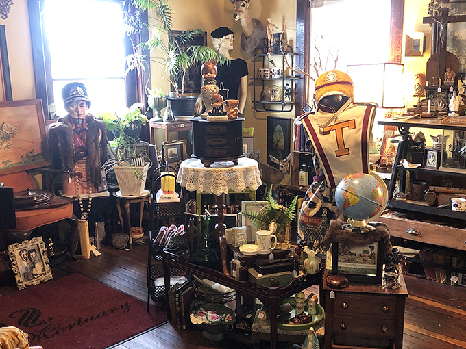 Every corner tells a story in this densely packed treasure trove where vintage mannequins stand guard over curiosities galore.