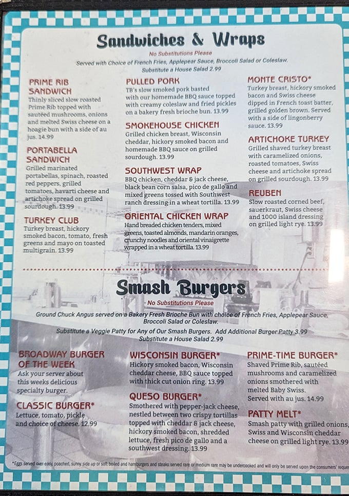 Menu: Decisions, decisions! The menu reads like a greatest hits album of American comfort classics, from hearty burgers to signature wraps.