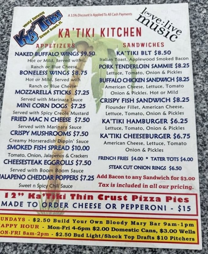 Ka'Tiki's menu reads like a love letter to affordable indulgence &ndash; where else can you find naked buffalo wings and a cheesesteak eggroll?