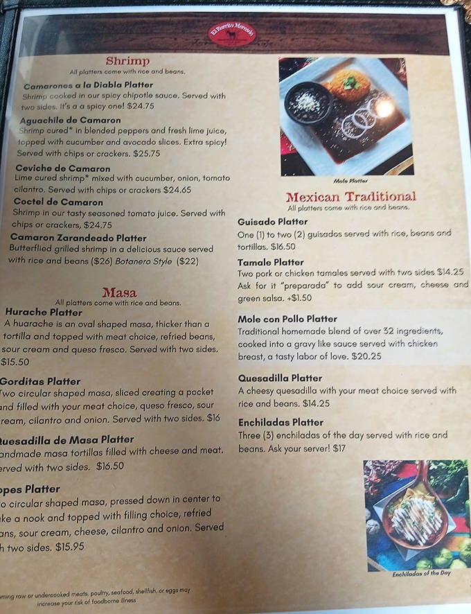 The menu at El Burrito Mercado reads like a love letter to Mexican cuisine, featuring everything from traditional burritos to complex mole dishes.