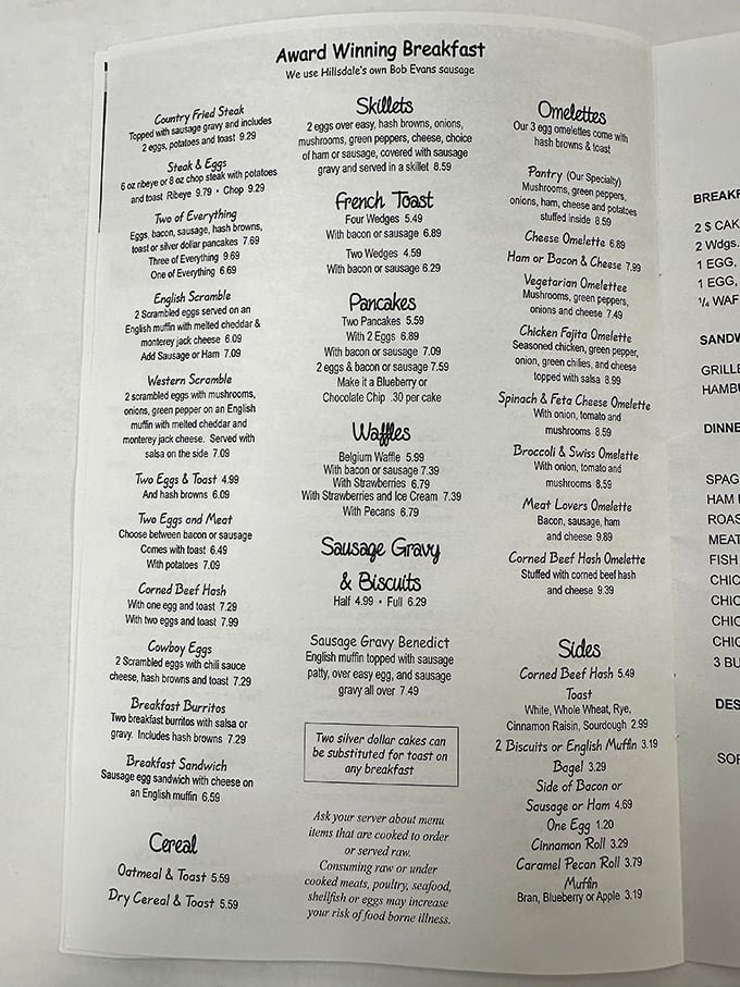 The breakfast menu reads like a love letter to morning meals, featuring everything from country fried steak to their famous "Pantry" omelets.