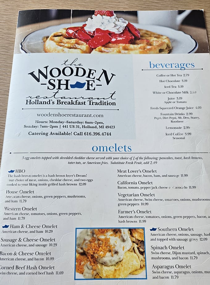 The menu reveals the legendary 12-egg challenge alongside more reasonable options for mere mortals with normal appetites.